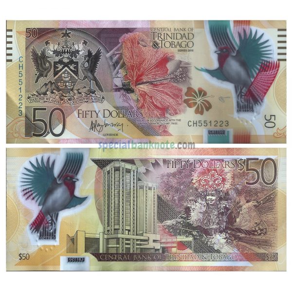 Trinidad & Tobago 50 Dollars Polymer Banknote, 2015, Used - Special ...