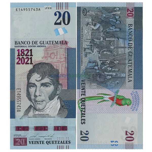 Guatemala 20 Quetzal 200 Years of Independence Commemorative Banknote ...