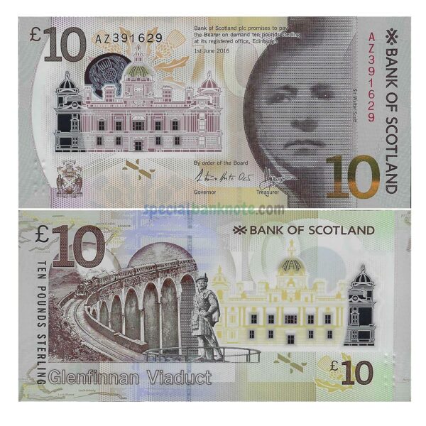 Scotland 10 Pounds Sterling Bank of Scotland Polymer Banknote, 2016, P ...